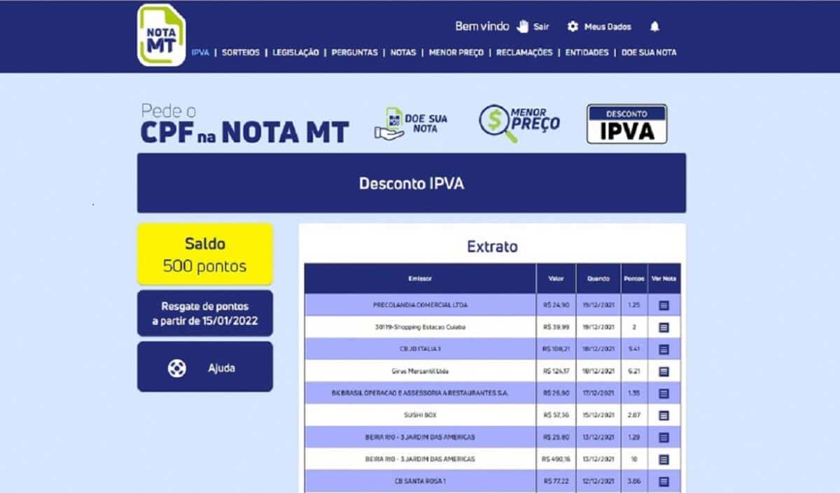 CPF NA NOTA: Contribuintes podem trocar pontos do Nota MT por desconto ...